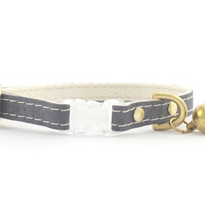 Grey Cat Collar in Vegan Leather With Breakaway Safety Buckle & Bell ...
