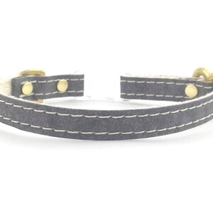 Grey Cat Collar in Vegan Leather With Breakaway Safety Buckle & Bell ...