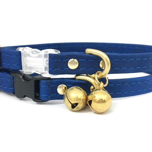 Blue Cat Collar in Vegan Cork Leather Breakaway Safety Buckle - Etsy