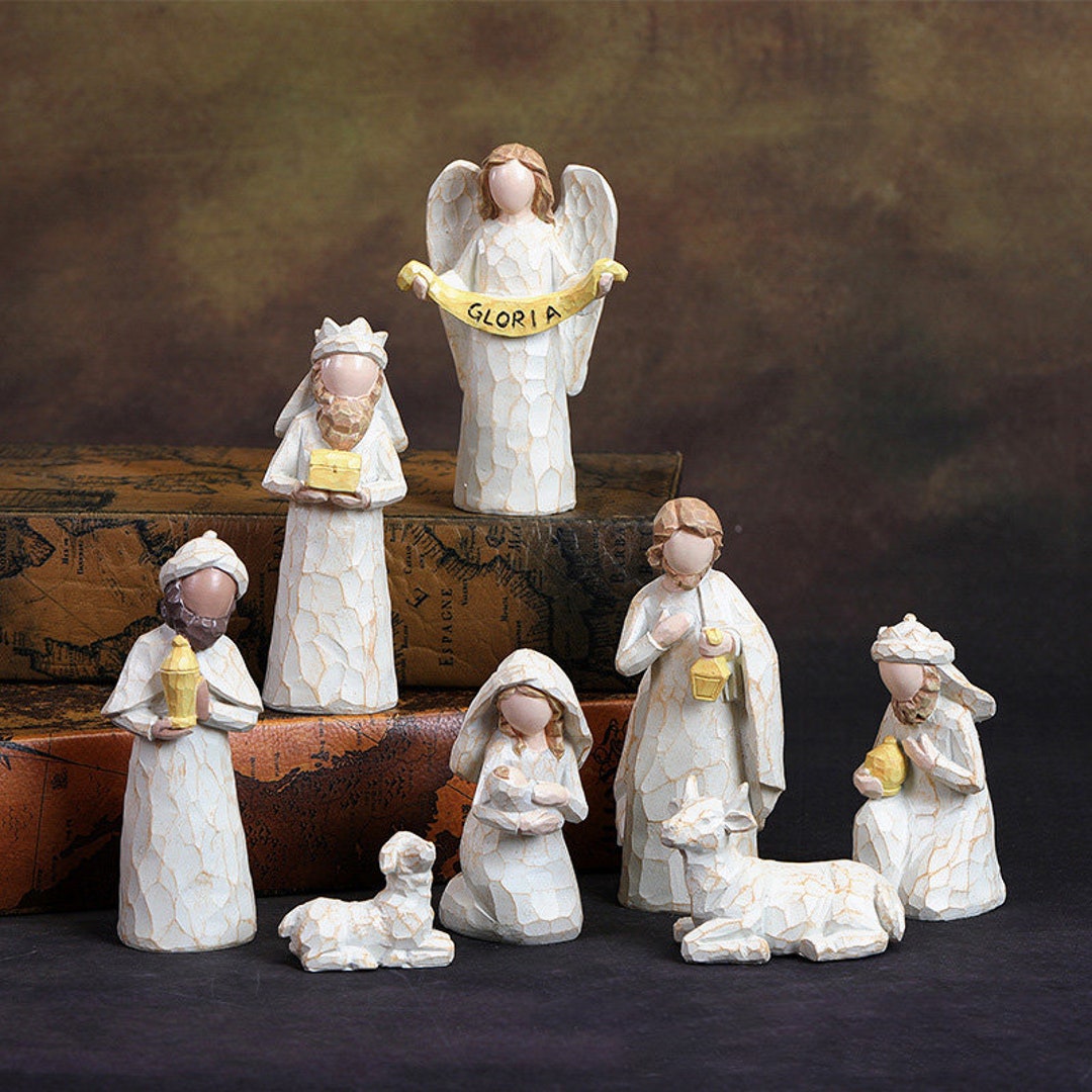 Sculpted Hand-painted Nativity Figures, the Holy Family Set of 8 ...