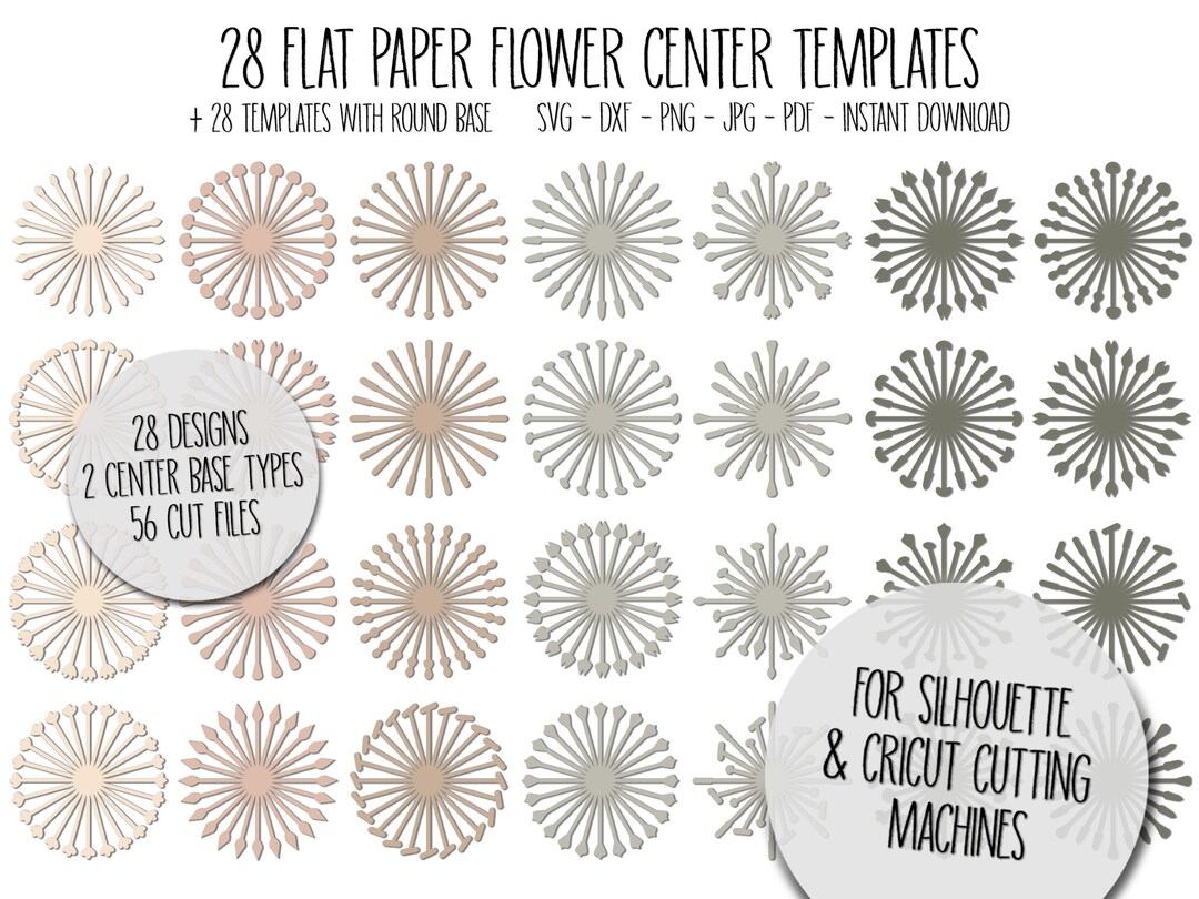 Flat Paper Flower Centers, Paper Flower Center Templates, SVG, DXF, PNG ...