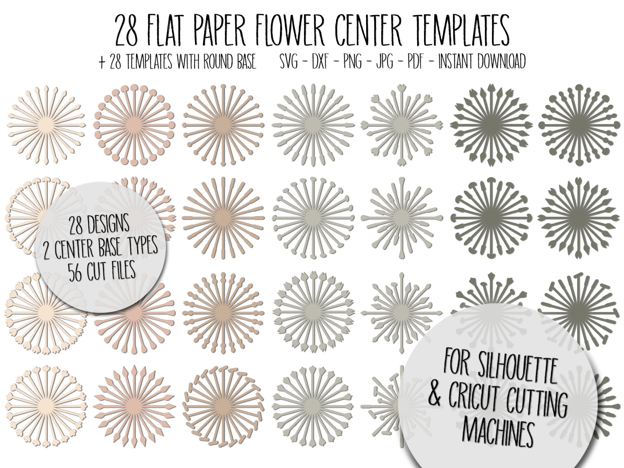 Flat Paper Flower Centers, Paper Flower Center Templates, SVG, DXF, PNG ...