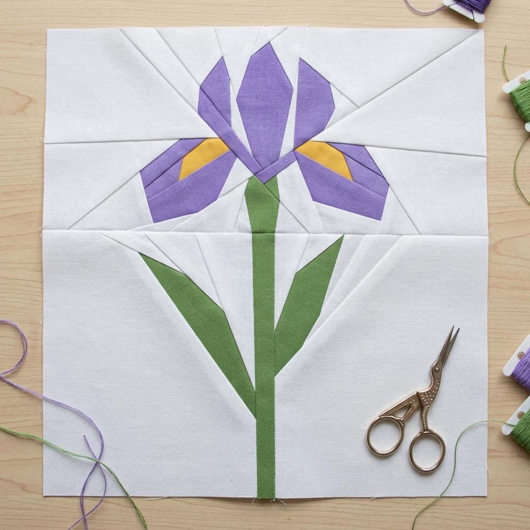 Iris Flower FPP Quilt Block Pattern – PDF Download | 4 Sizes Included ...
