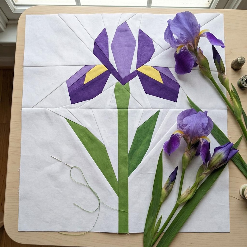 Iris Flower FPP Quilt Block Pattern – PDF Download | 4 Sizes Included ...