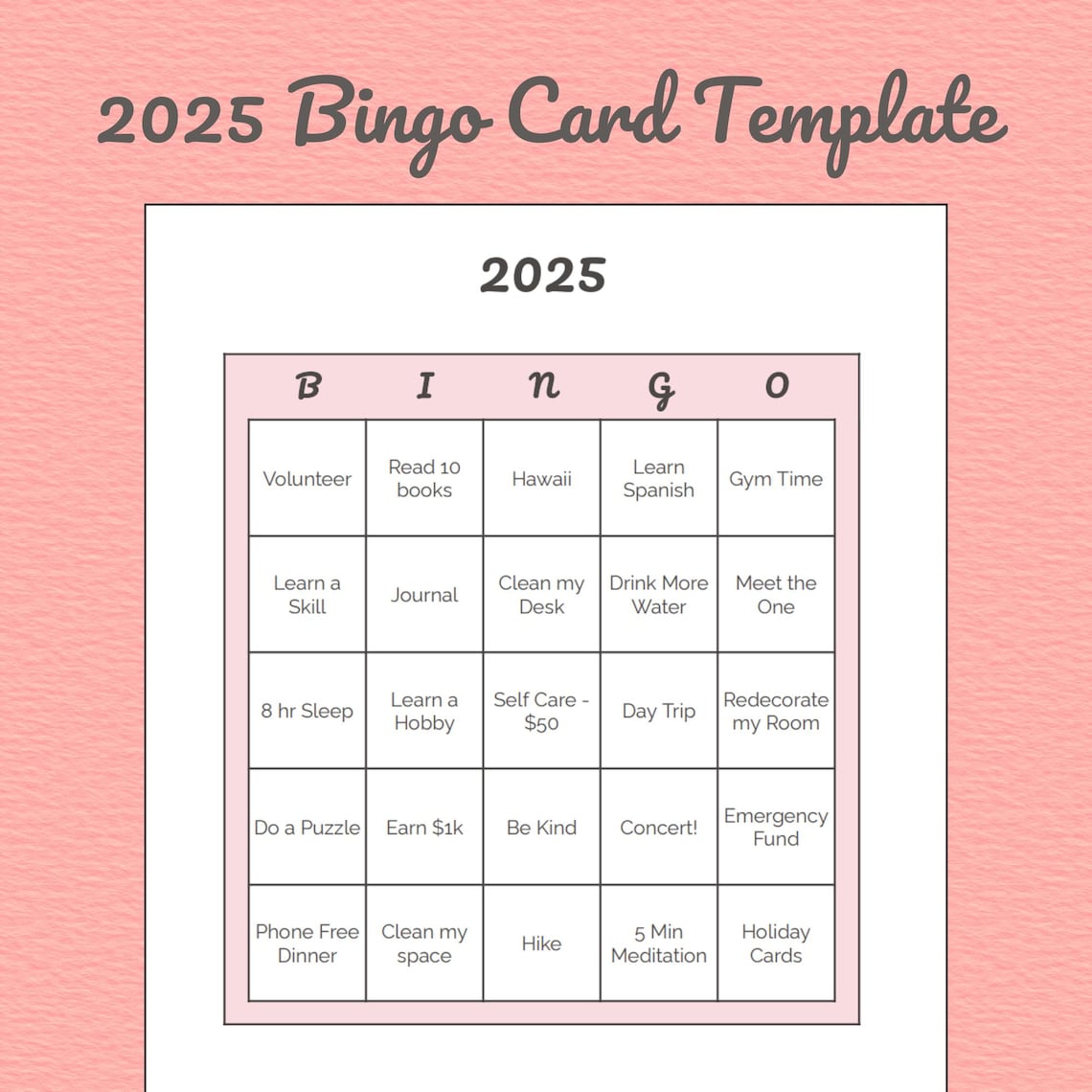 Customizable 2025 Yearly Goals Bingo Card Template | Printable Google ...