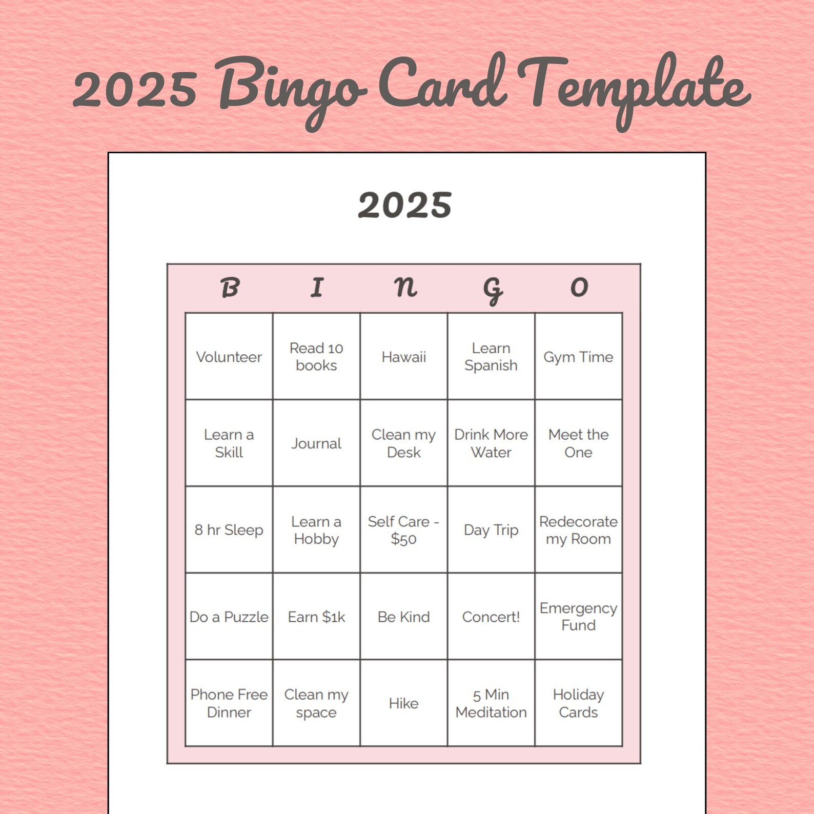 Customizable 2025 Goals Bingo Card Template (printable Google Sheets ...