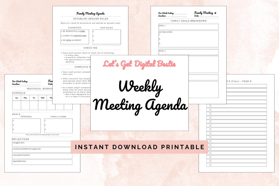 Printable Family Meeting Agenda and Worksheets | PDF Template for ...
