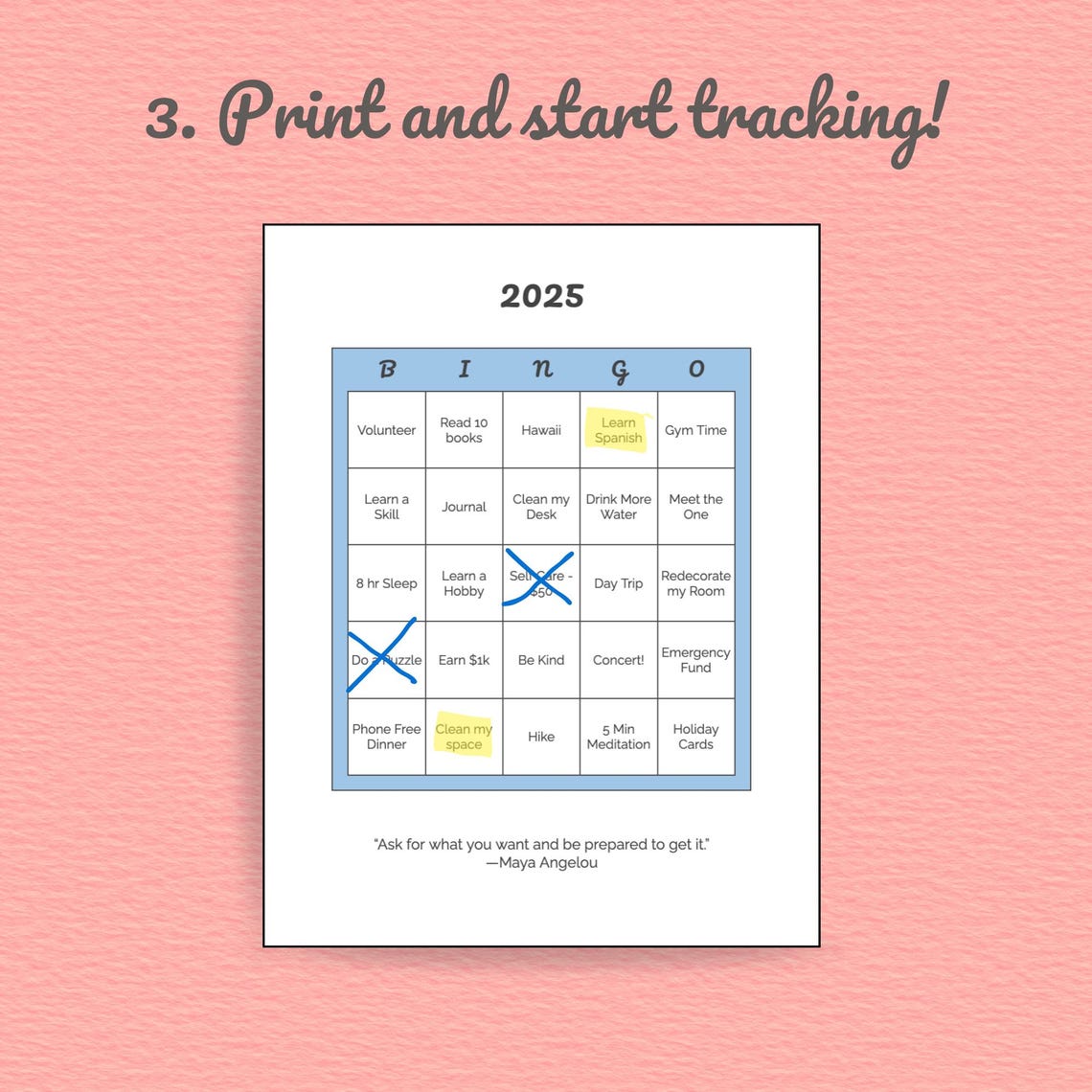 Customizable 2025 Goals Bingo Card Template (printable Google Sheets ...