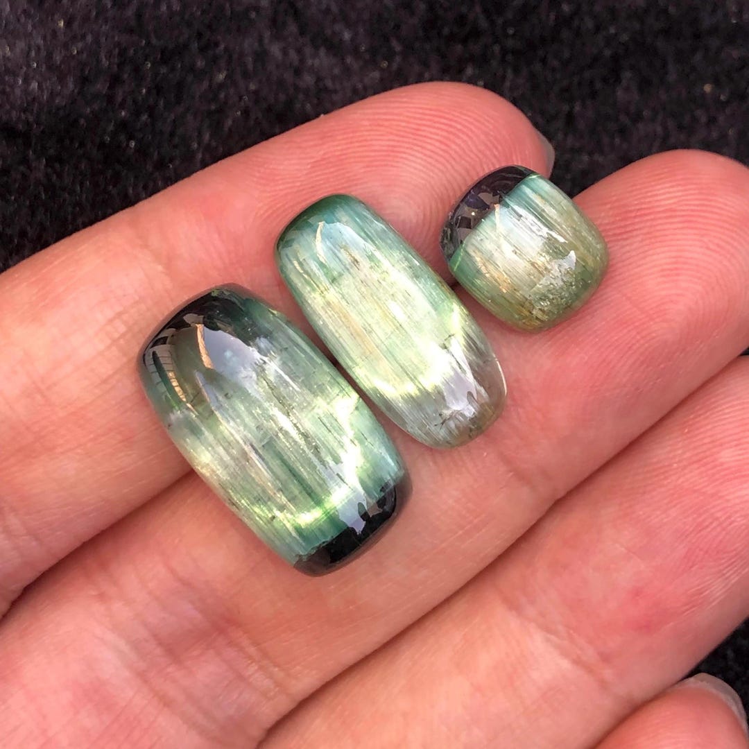 Cabochon di tormalina blu-verde Catseye naturale da 38 carati ...