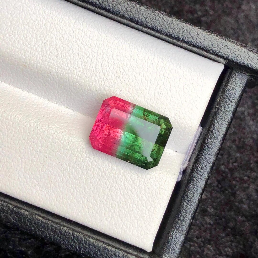 ROYAL RARITY: 6.40ct Bicolor Watermelon Tourmaline Emerald Cut ...