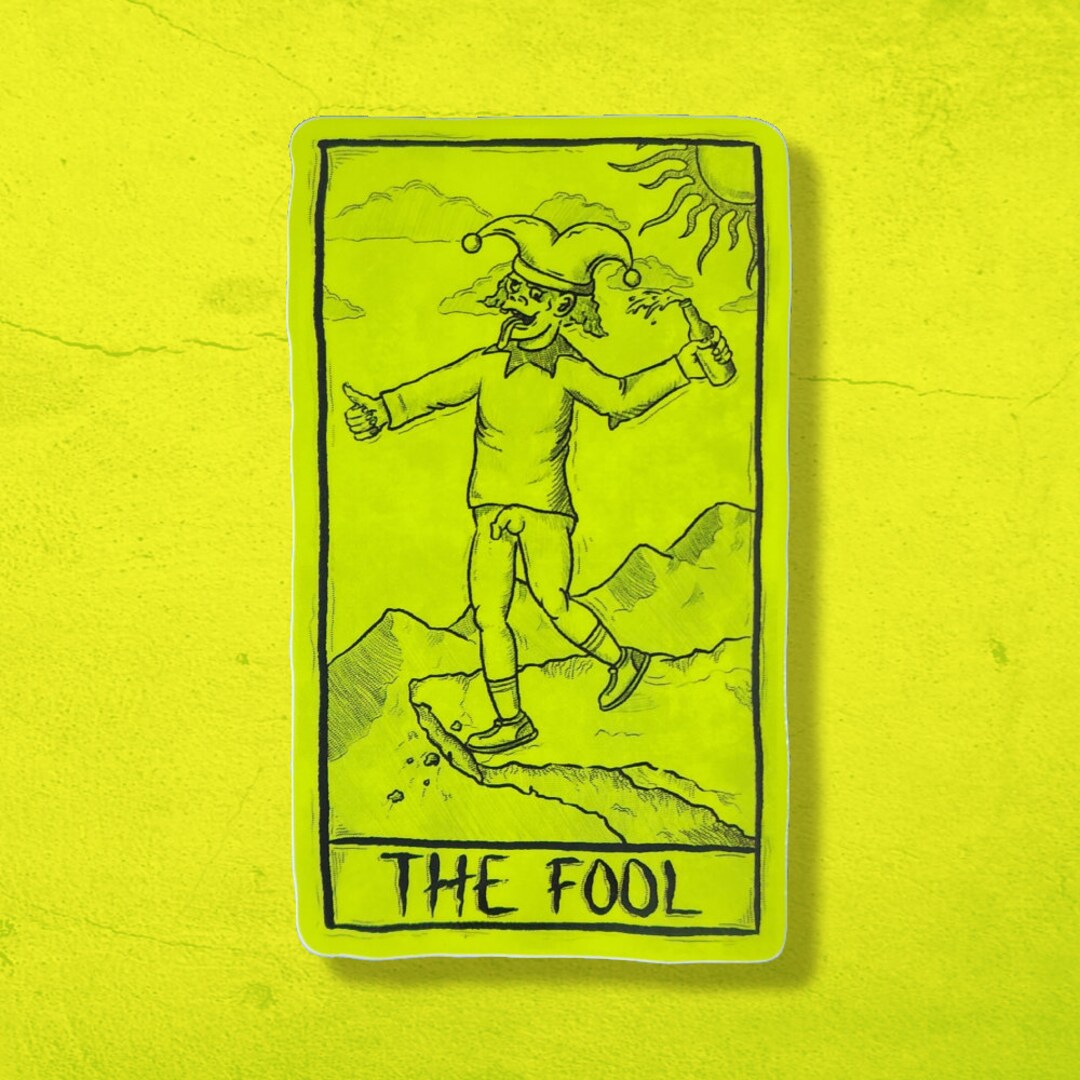 The Fool Tarot Card Sticker, Drunken Jester Weatherproof Vinyl Sticker ...