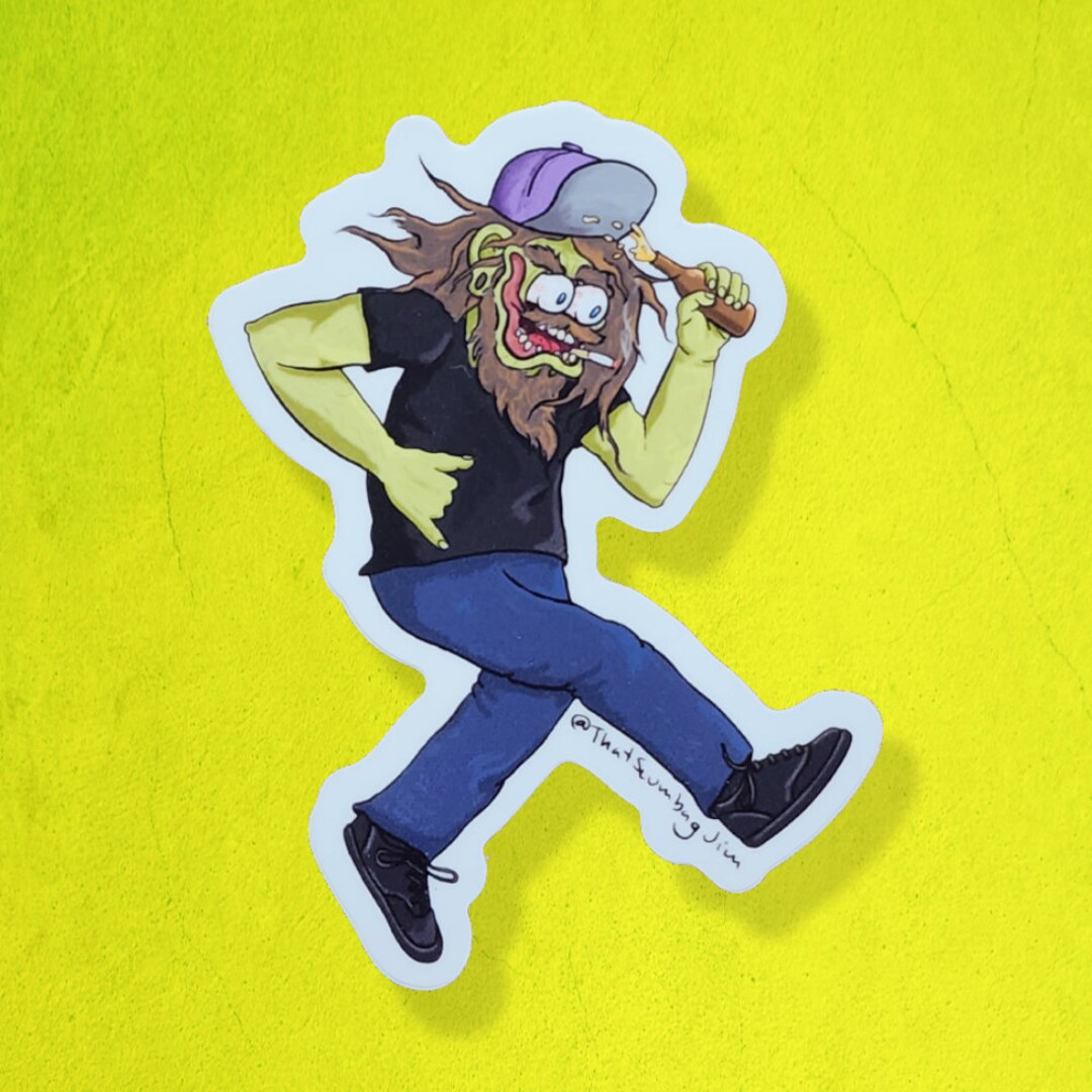 Dancing Punk Rock Guy Sticker - Rat Fink Style - Long Hair, Beard ...