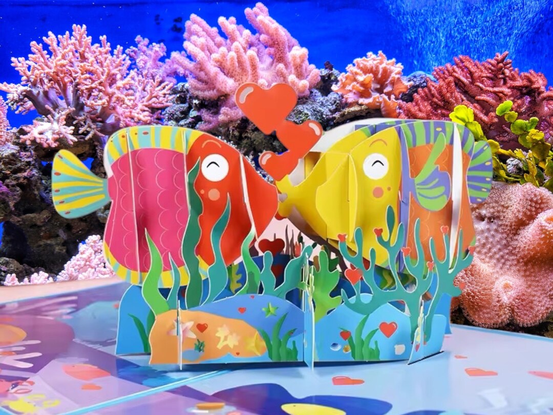 KISSING FISH Pop up Card 3D Tropical Fish Card Aquarium Fish Card Ocean ...