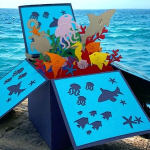 OCEAN Pop up Card - Scuba Diver Card - Shark 3d Card - Fish Pop up Card ...