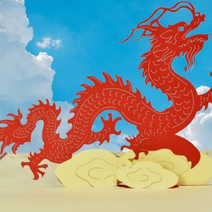 RED CHINESE DRAGON Pop up Card - Chinese New Year Card - 3D Year of the ...