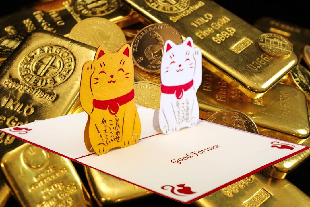 GOOD FORTUNE CATS Pop up Card - Happiness and Great Wealth - 3D Lucky ...