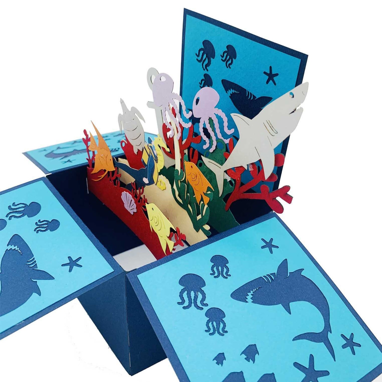 Ocean Pop up Card: Scuba Diver, Shark, and Sunken Treasure - Etsy