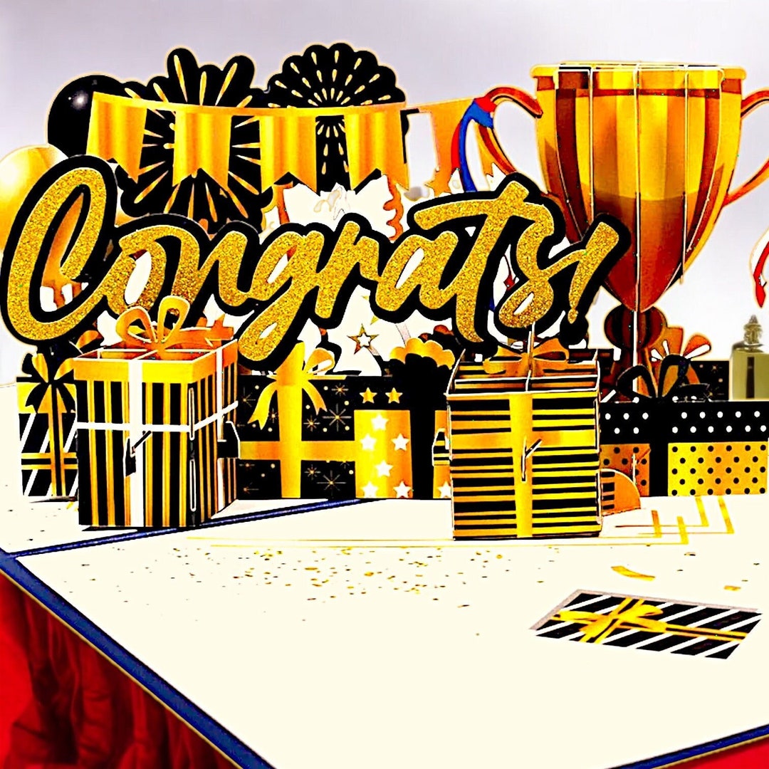 CONGRATULATIONS TROPHY Pop up Card 3D CONGRATS Graduate Card Gold and ...