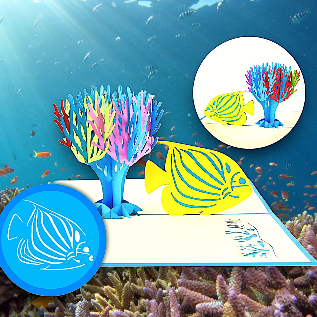 ANGELFISH & CORAL Pop up Card - Colorful Tropical Fish Card - 3D Ocean ...