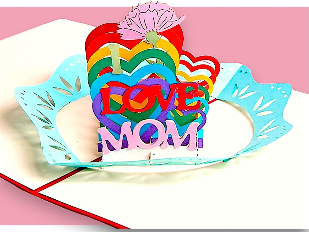 I LOVE MOM Pop up Card - Rainbow Hearts Pop up Card - 3D Mother's Day ...