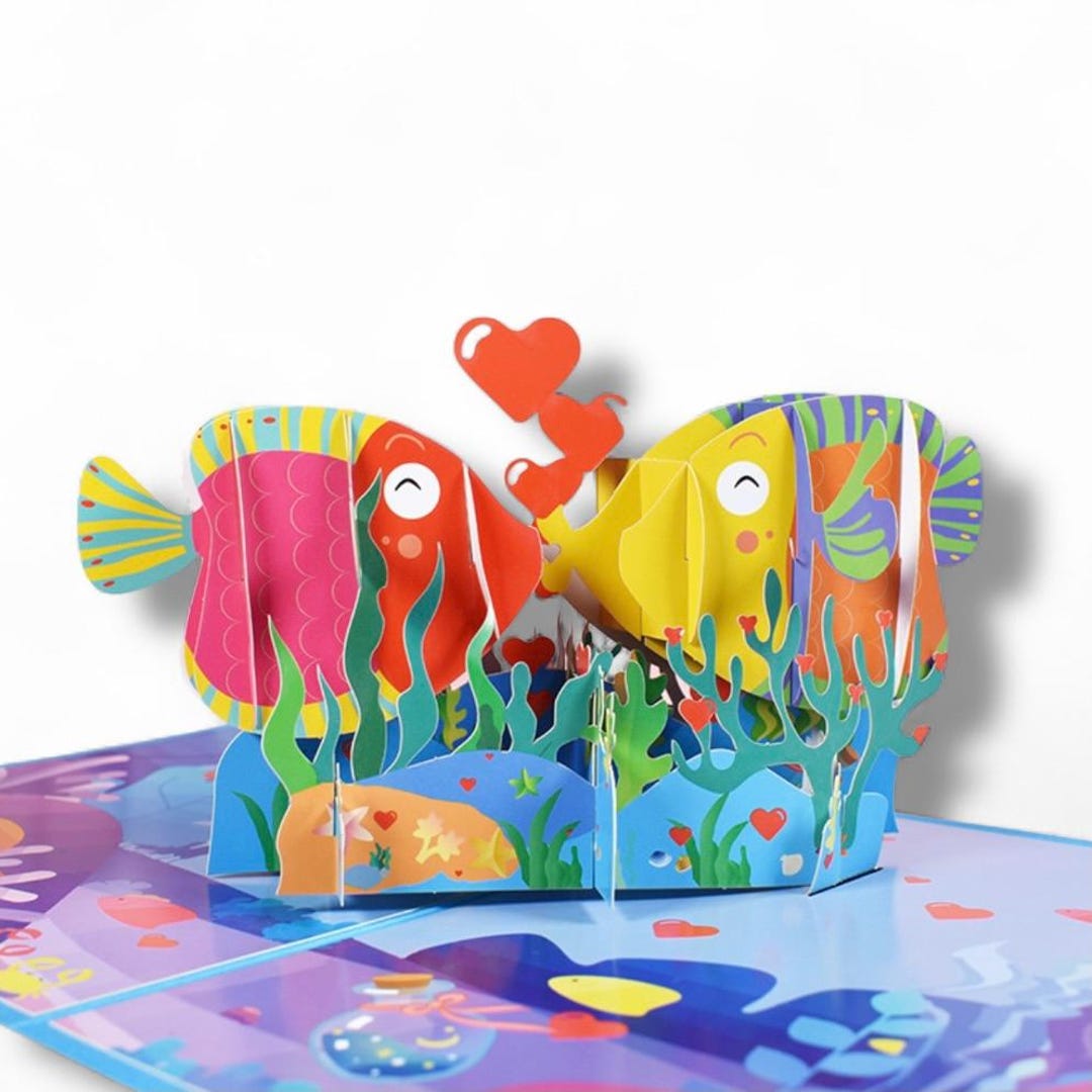 Kissing Fish Pop-up Card: 3D Tropical Ocean Love - Etsy