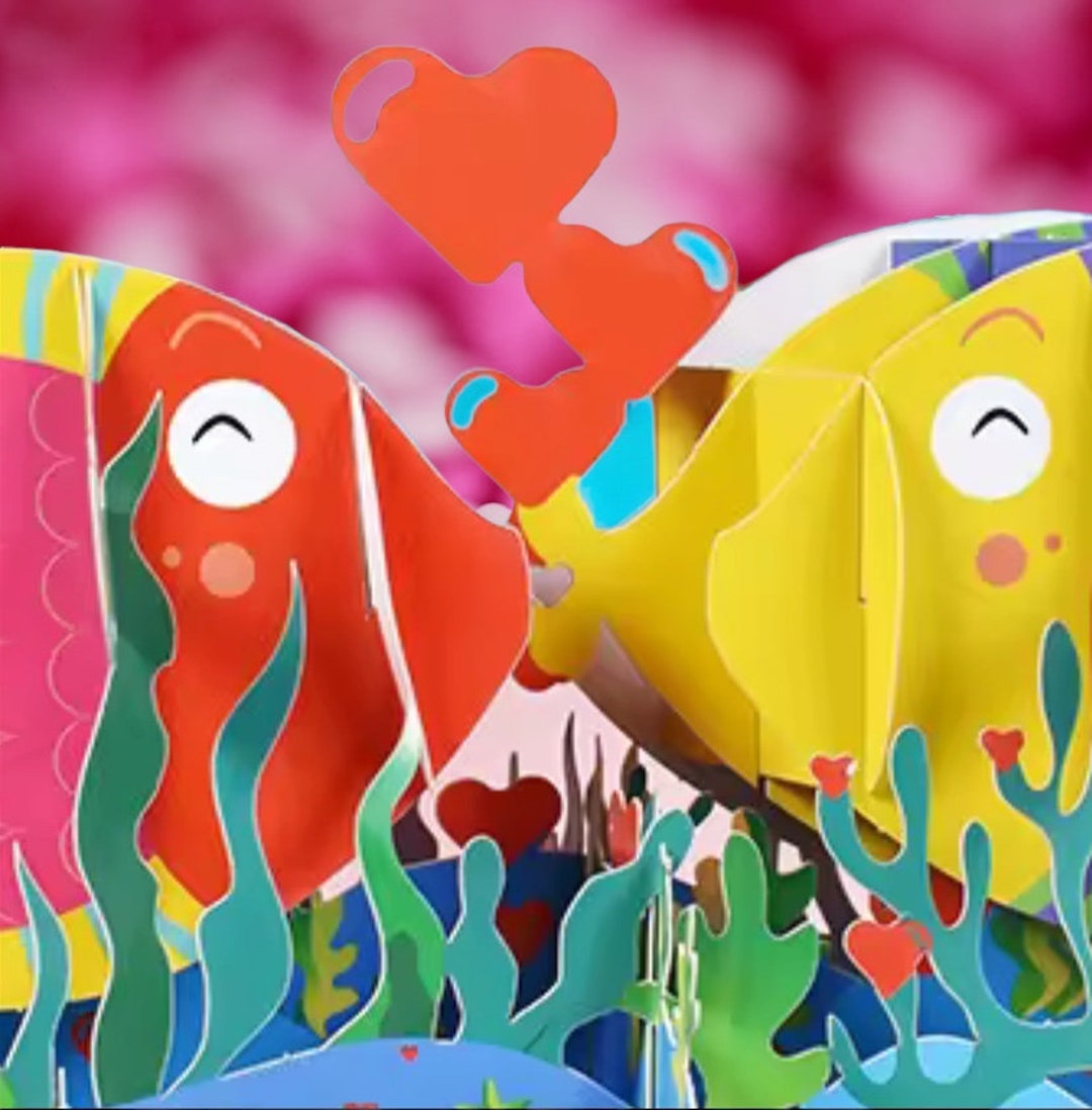 KISSING FISH Pop up Card - 3D Tropical Fish Card - Aquarium Fish Card ...