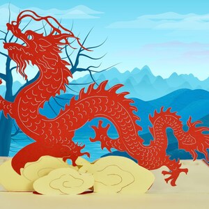 RED CHINESE DRAGON Pop up Card - Chinese New Year Card - 3D Year of the ...