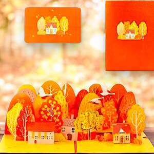 Autumn Cottage Pop up Card: 3D Fall Foliage Blessings, Thanksgiving ...