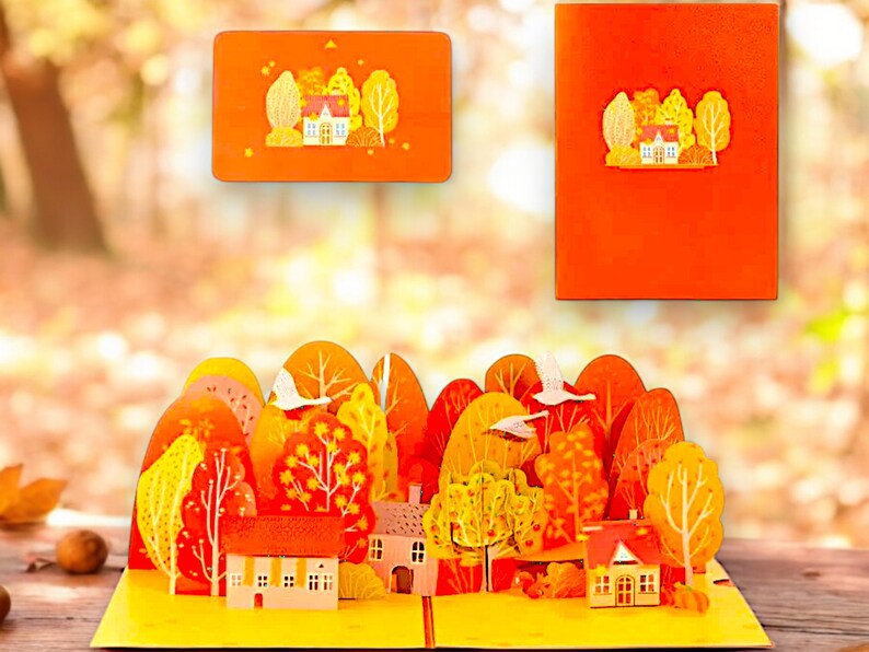 Autumn Cottage Pop up Card: 3D Fall Foliage Blessings, Thanksgiving ...