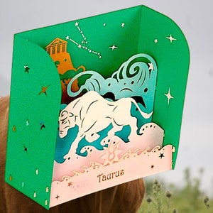 TAURUS BULL ZODIAC Pop up Card, Astrology Card, Zodiac Birthday Card ...
