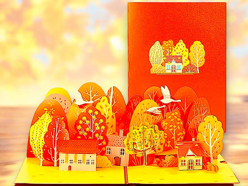 Autumn Cottage Pop up Card: 3D Fall Foliage Blessings, Thanksgiving ...