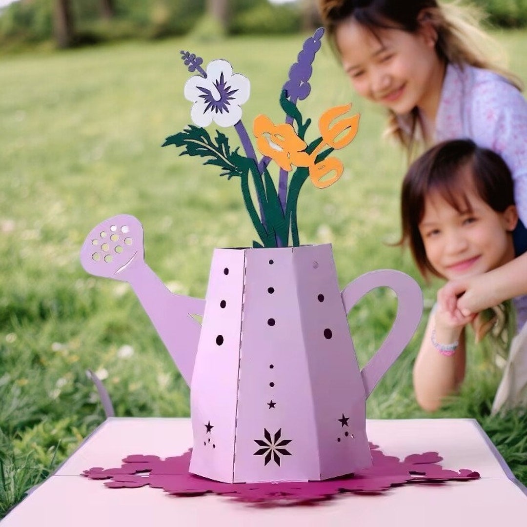 FLOWER WATERING CAN 3d Card - Watering Can Pop up Card - 3d Gardening ...