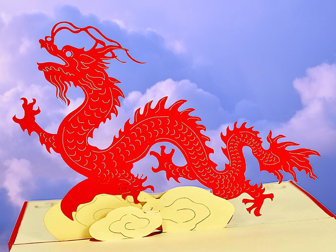 RED CHINESE DRAGON Pop up Card - Chinese New Year Card - 3D Year of the ...