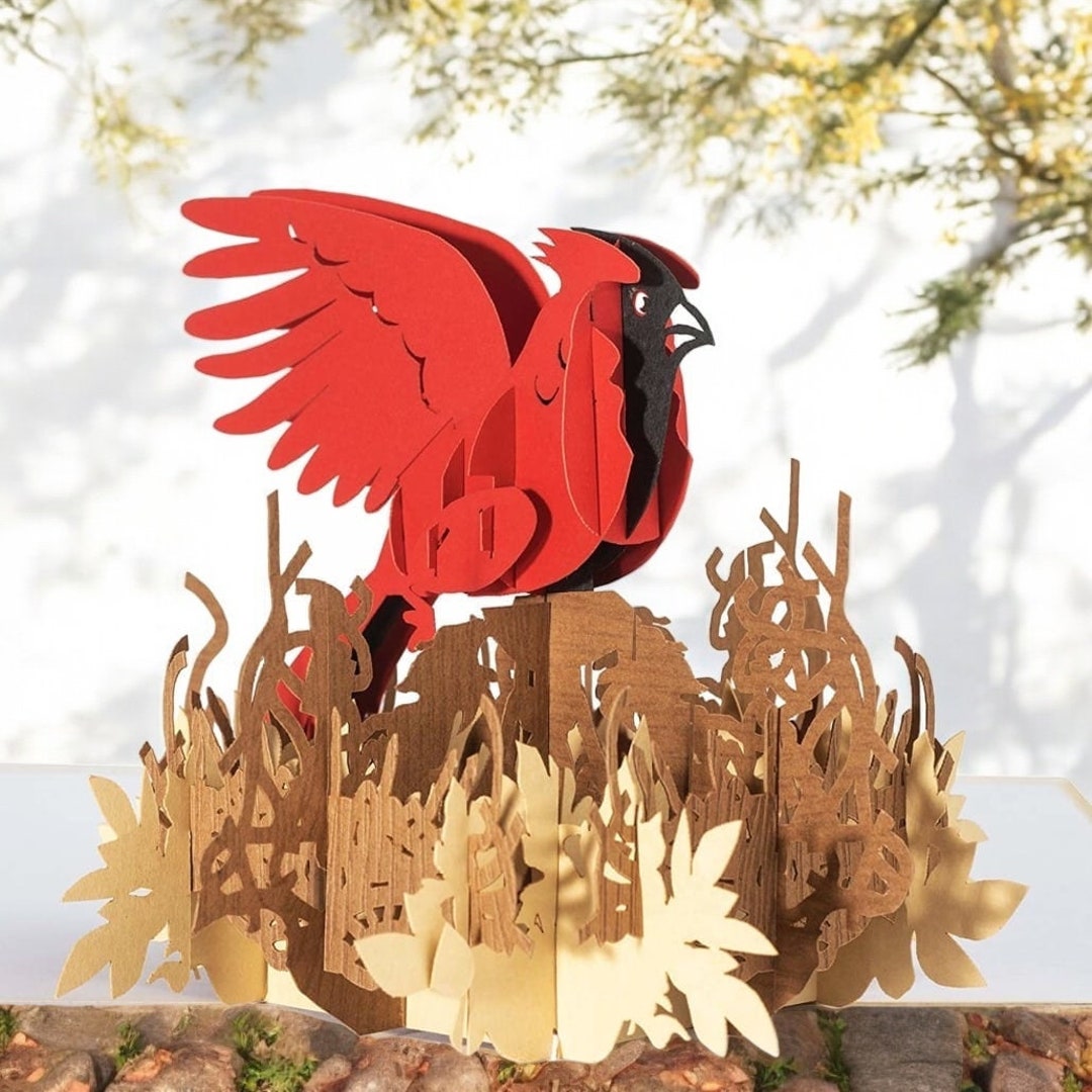 CARDINAL MEMORIES Pop up Card - 3D Red Cardinal Bird Card -cherished ...