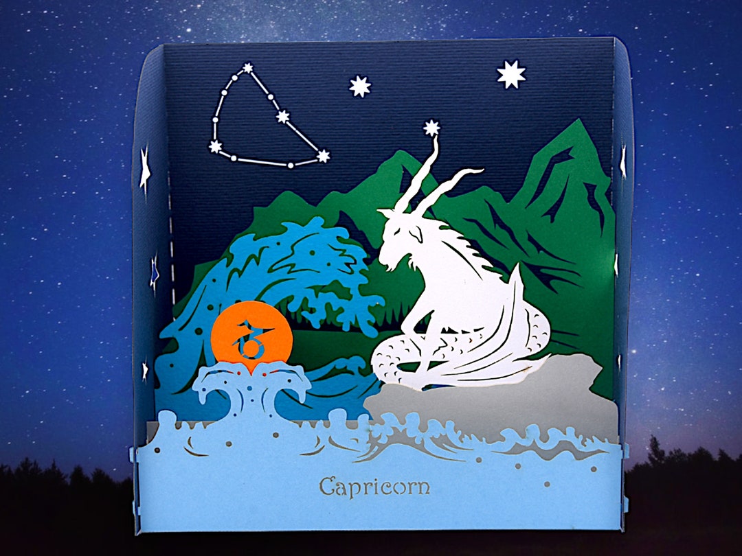 CAPRICORN BIRTHDAY CARD - Zodiac Diorama Goat - Astrology Card ...