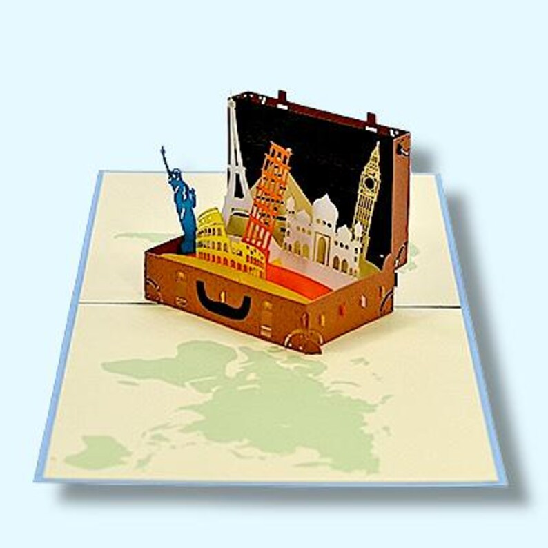 3D Suitcase Pop up Card: Passport, World Travel, Honeymoon Gift - Etsy