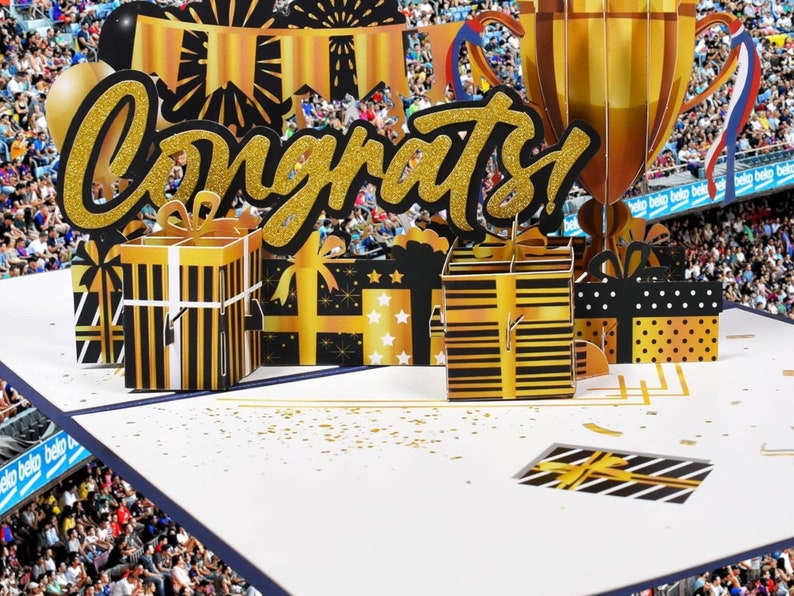 Congratulations Pop up Card: 3D Trophy, Ribbons & Gifts, Graduation - Etsy