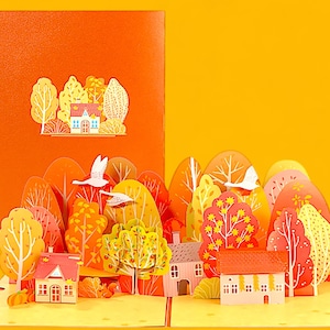 Autumn Cottage Pop up Card: 3D Fall Foliage Blessings, Thanksgiving ...