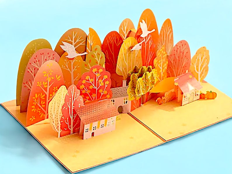 Autumn Cottage Pop up Card: 3D Fall Foliage Blessings, Thanksgiving ...