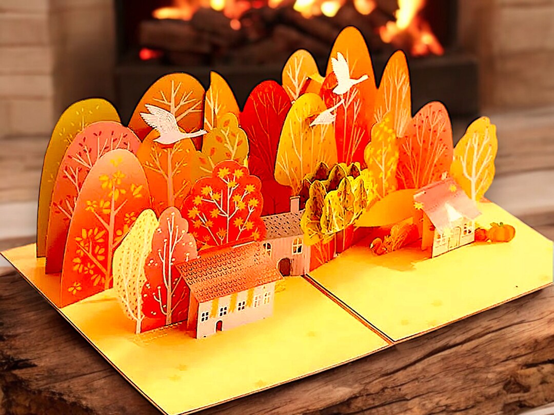 Autumn Cottage Pop up Card: 3D Fall Foliage Blessings, Thanksgiving ...