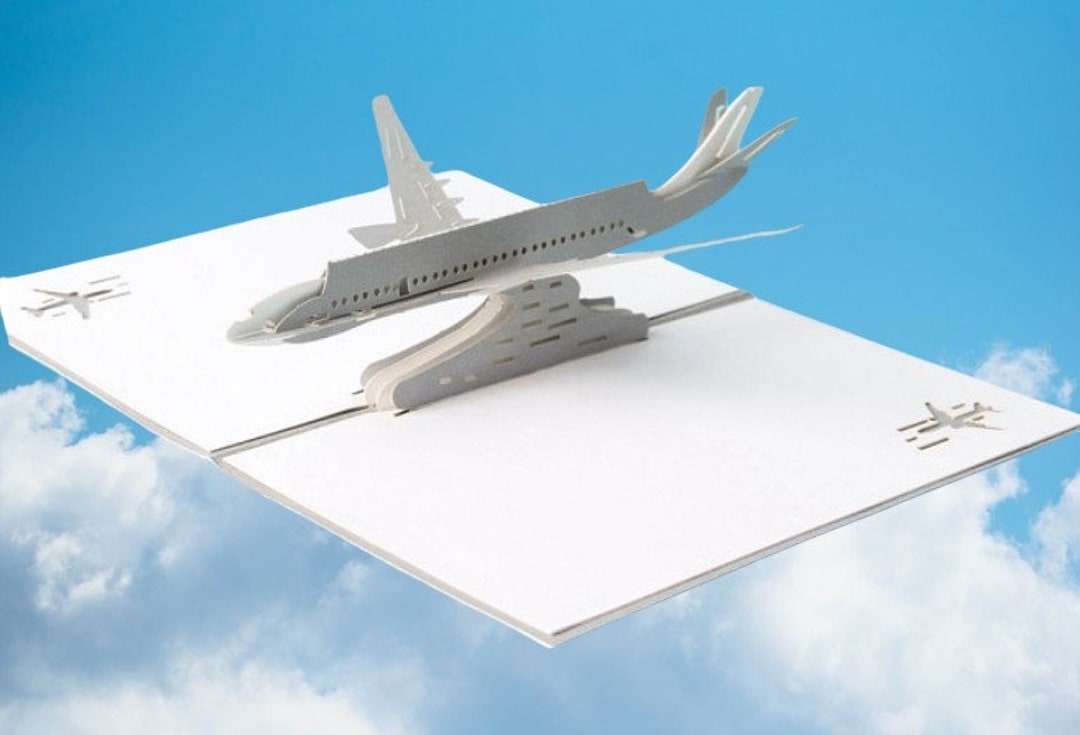SILVER JET AIRPLANE Pop up Card Jet Set Card 3D Aviation Card Aeroplane Vacation Honeymoon Gift ...