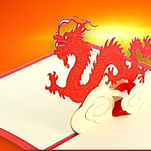 RED CHINESE DRAGON Pop up Card - Chinese New Year Card - 3D Year of the ...