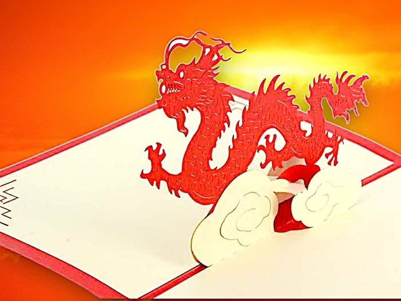 Red Chinese Dragon Pop up Card: 3D New Year Blessing - Etsy
