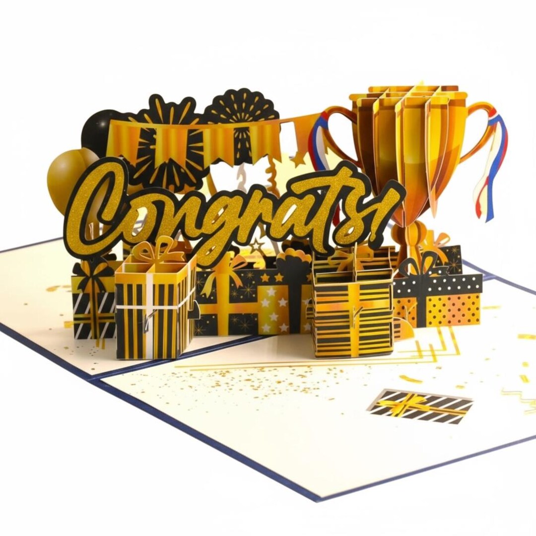 Congratulations Pop up Card: 3D Trophy, Ribbons & Gifts, Graduation - Etsy