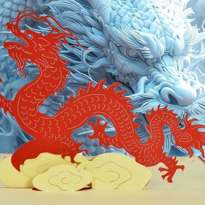 RED CHINESE DRAGON Pop up Card - Chinese New Year Card - 3D Year of the ...