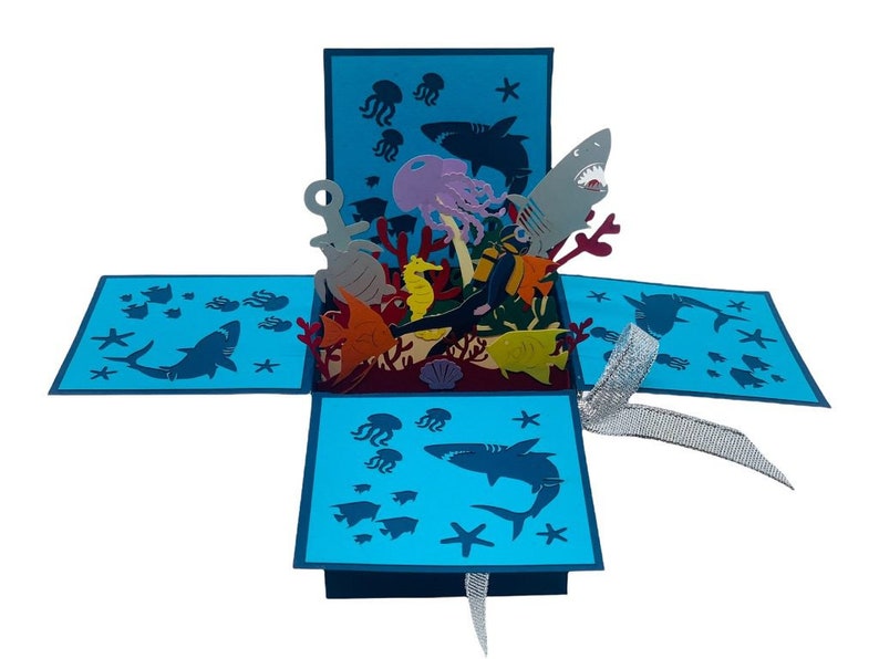 OCEAN Pop up Card - Scuba Diver Card - Shark 3d Card - Fish Pop up Card ...