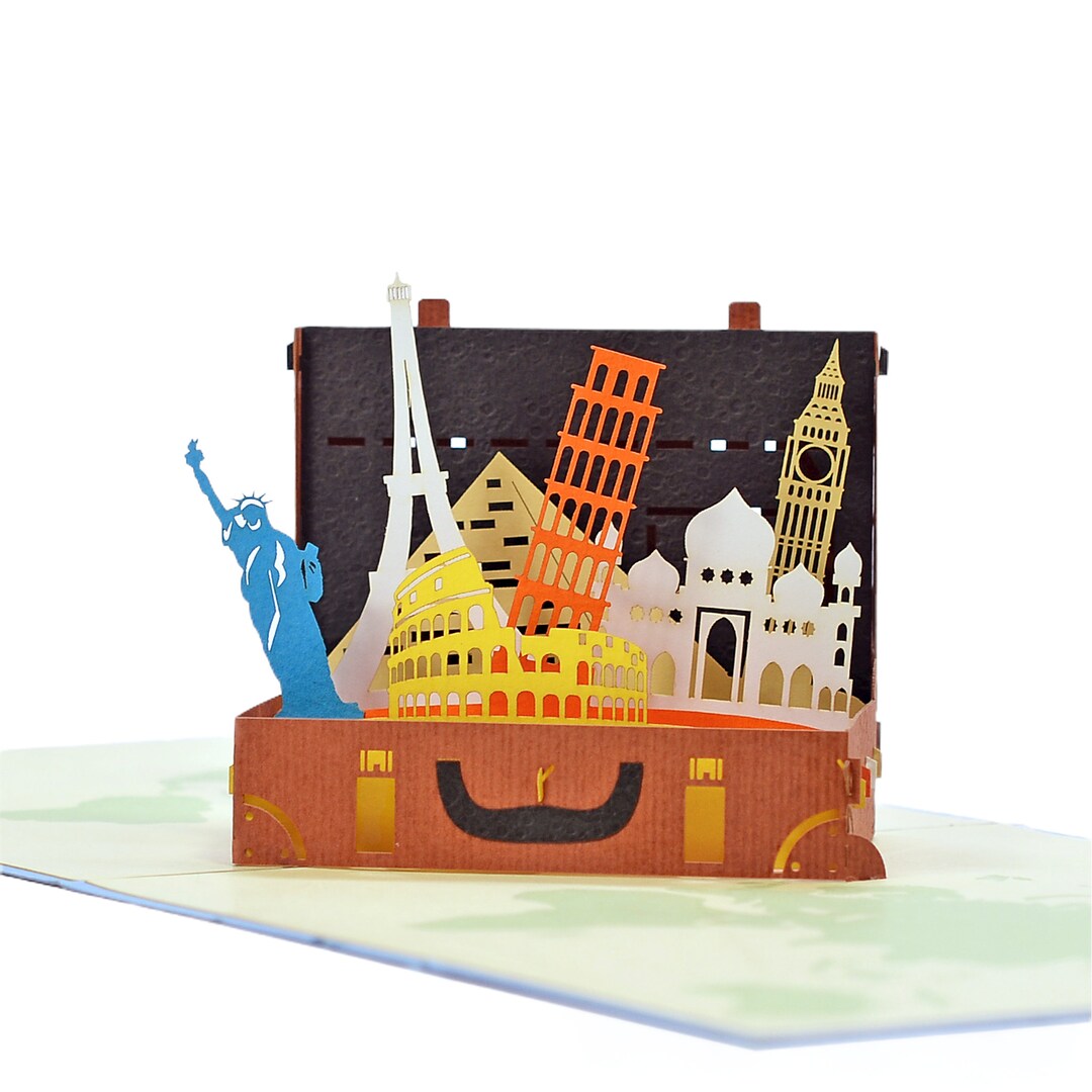 3D Suitcase Pop up Card: Passport, World Travel, Honeymoon Gift - Etsy