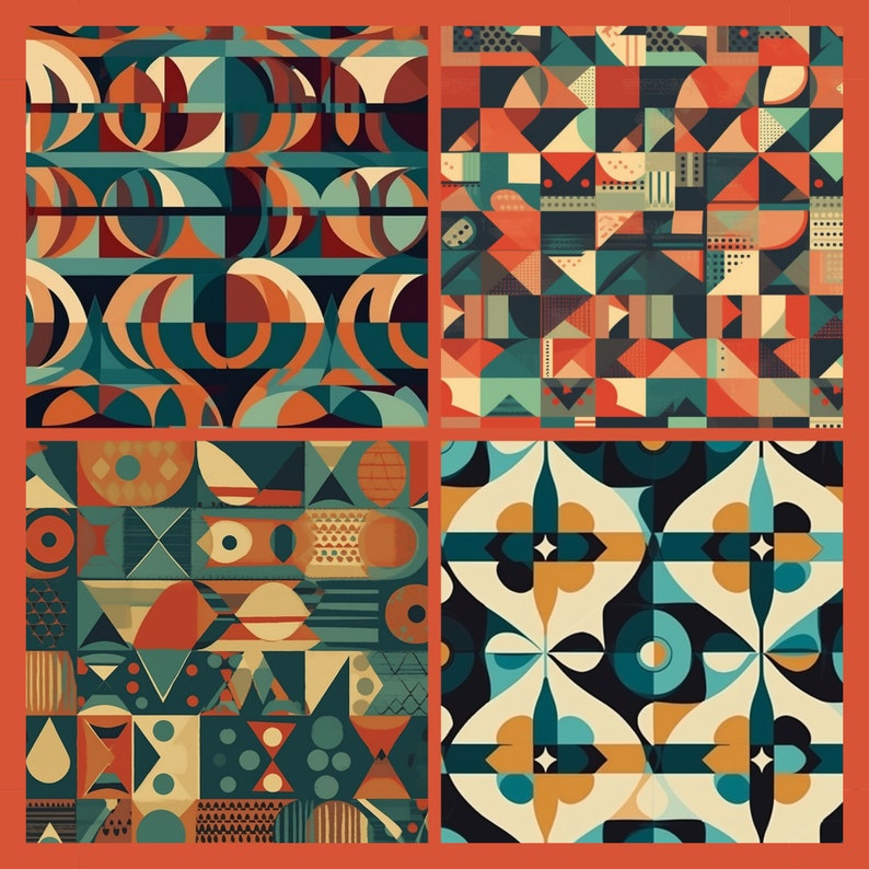 Set of 12 Retro Geometric Shape Seamless Pattern Digital Papers - Etsy