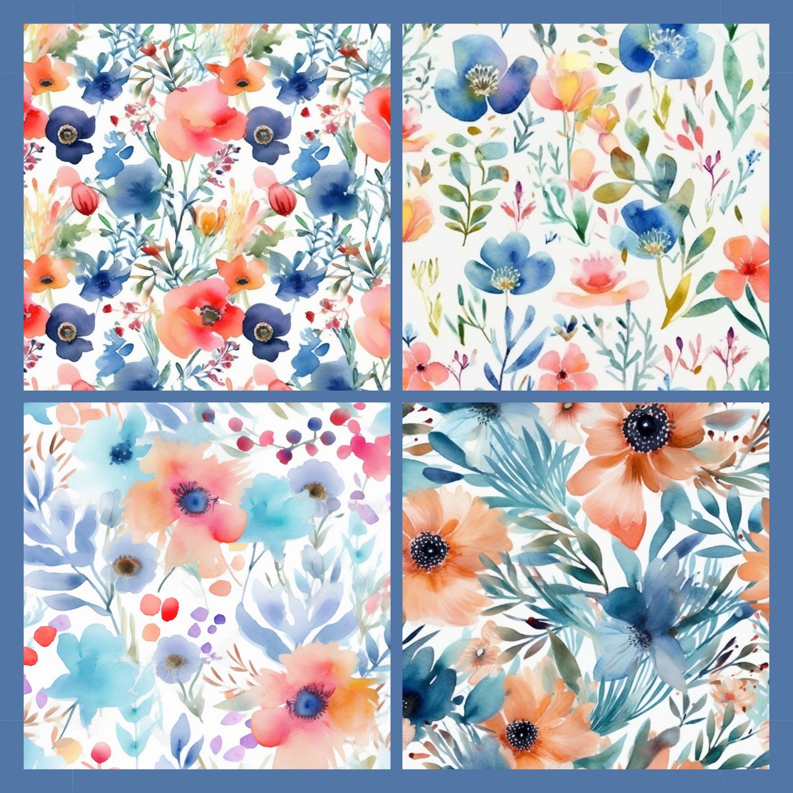 Watercolor Floral Seamless Digital Paper - Set of 12 - Etsy