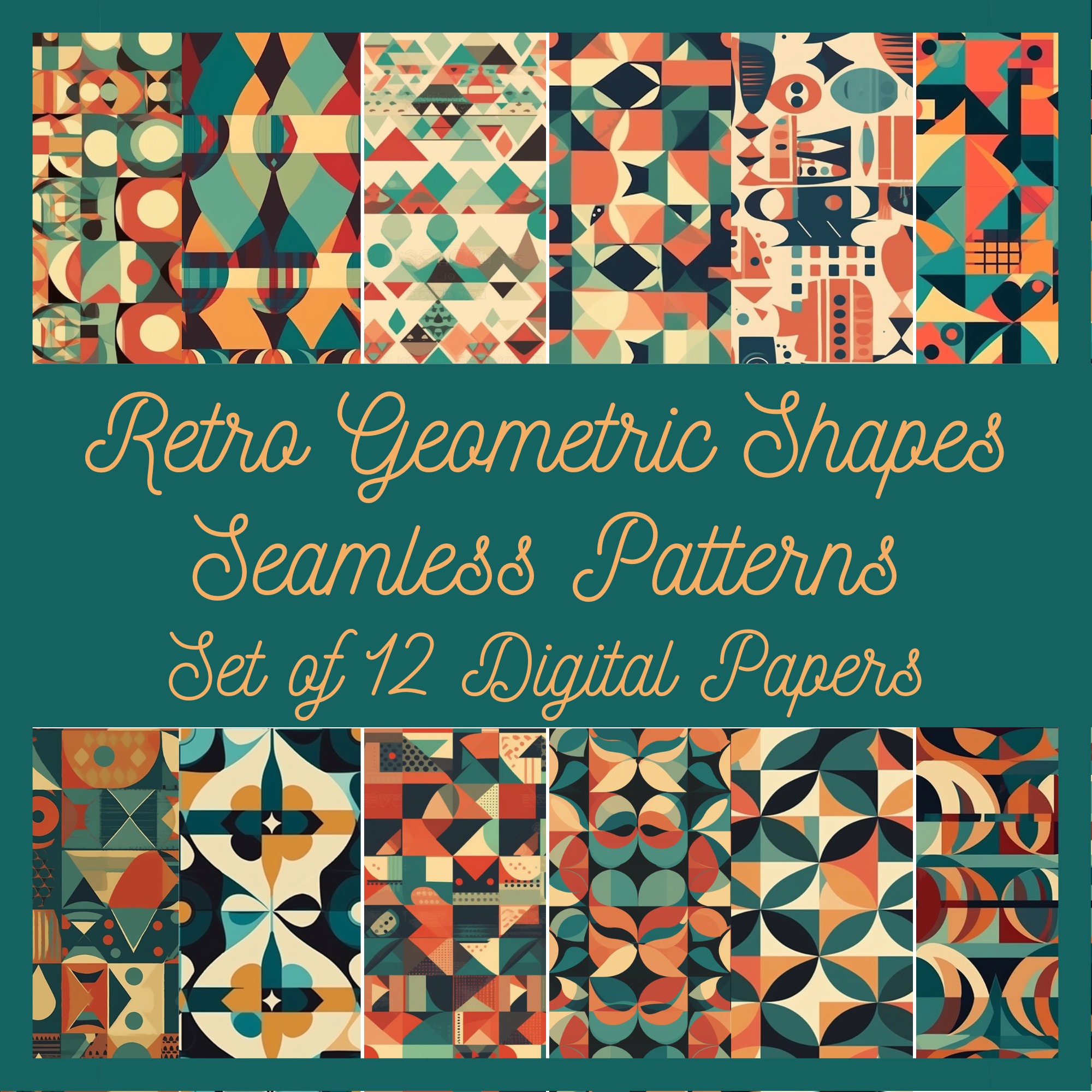 Set of 12 Retro Geometric Shape Seamless Pattern Digital Papers - Etsy
